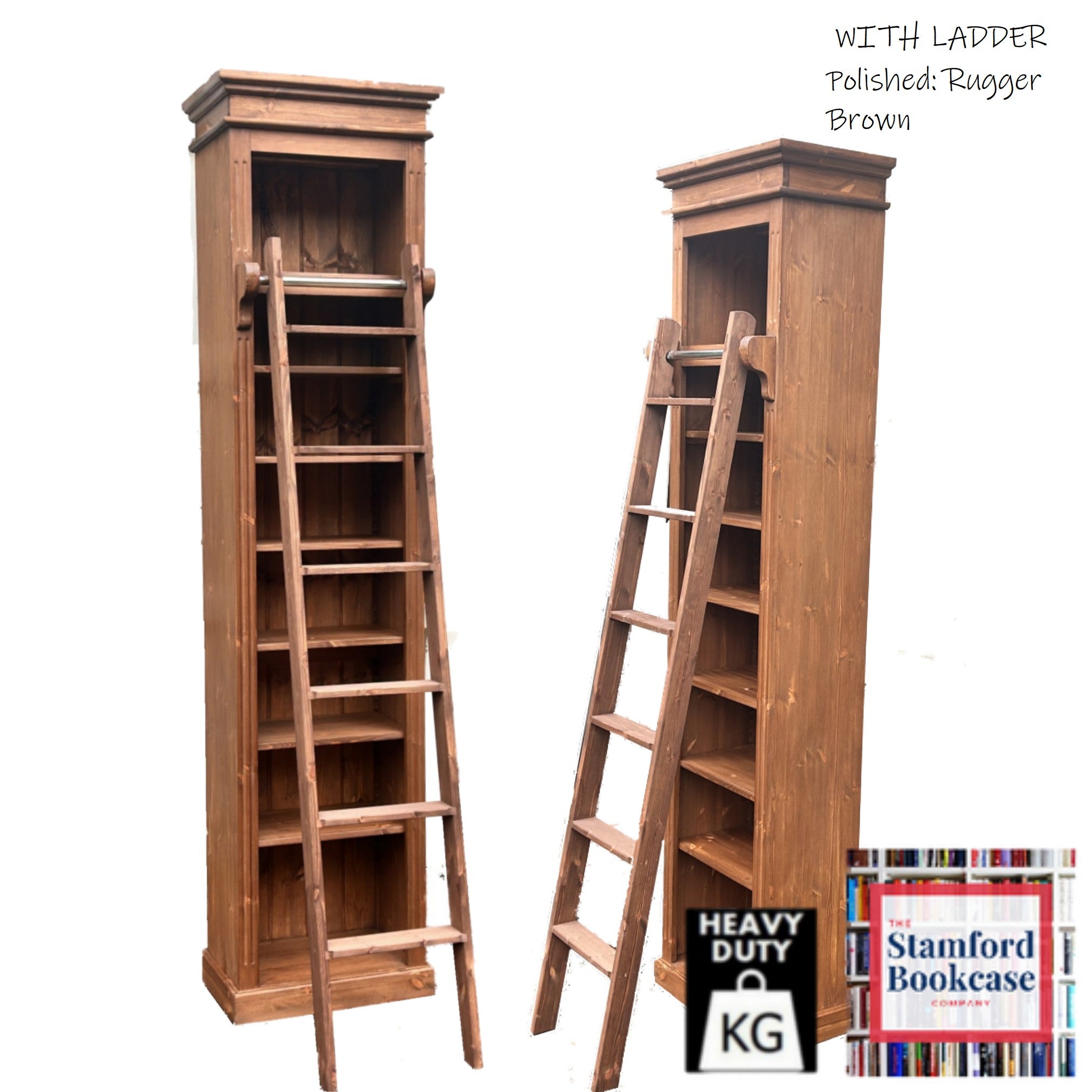 Solid Wood 8ft Tall Bookcase, Adjustable Display "Heavy Duty" Library ...