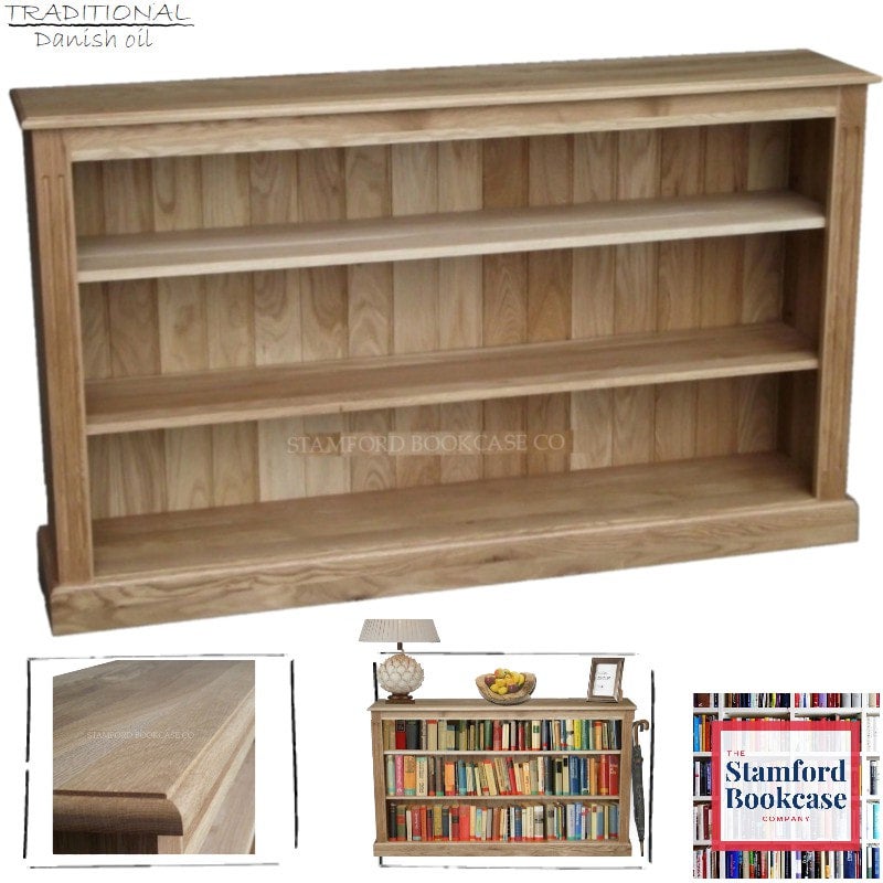 Solid Oak 3ft x 5ft Adjustable Display Low Bookcase | The Stamford ...