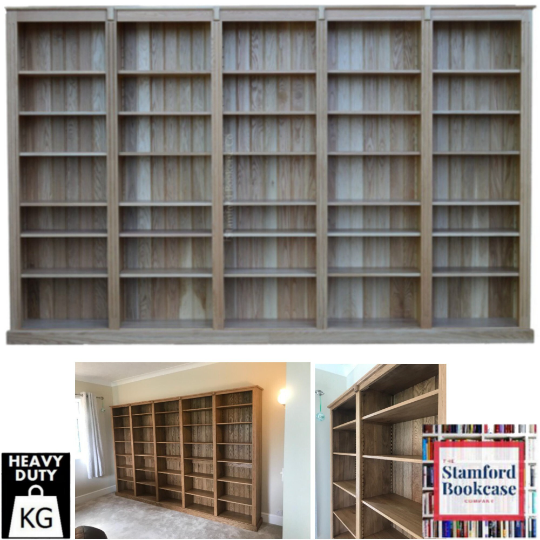 Solid Oak 7ft x 7ft Adjustable Display Bookcase, Heavy Duty Library ...