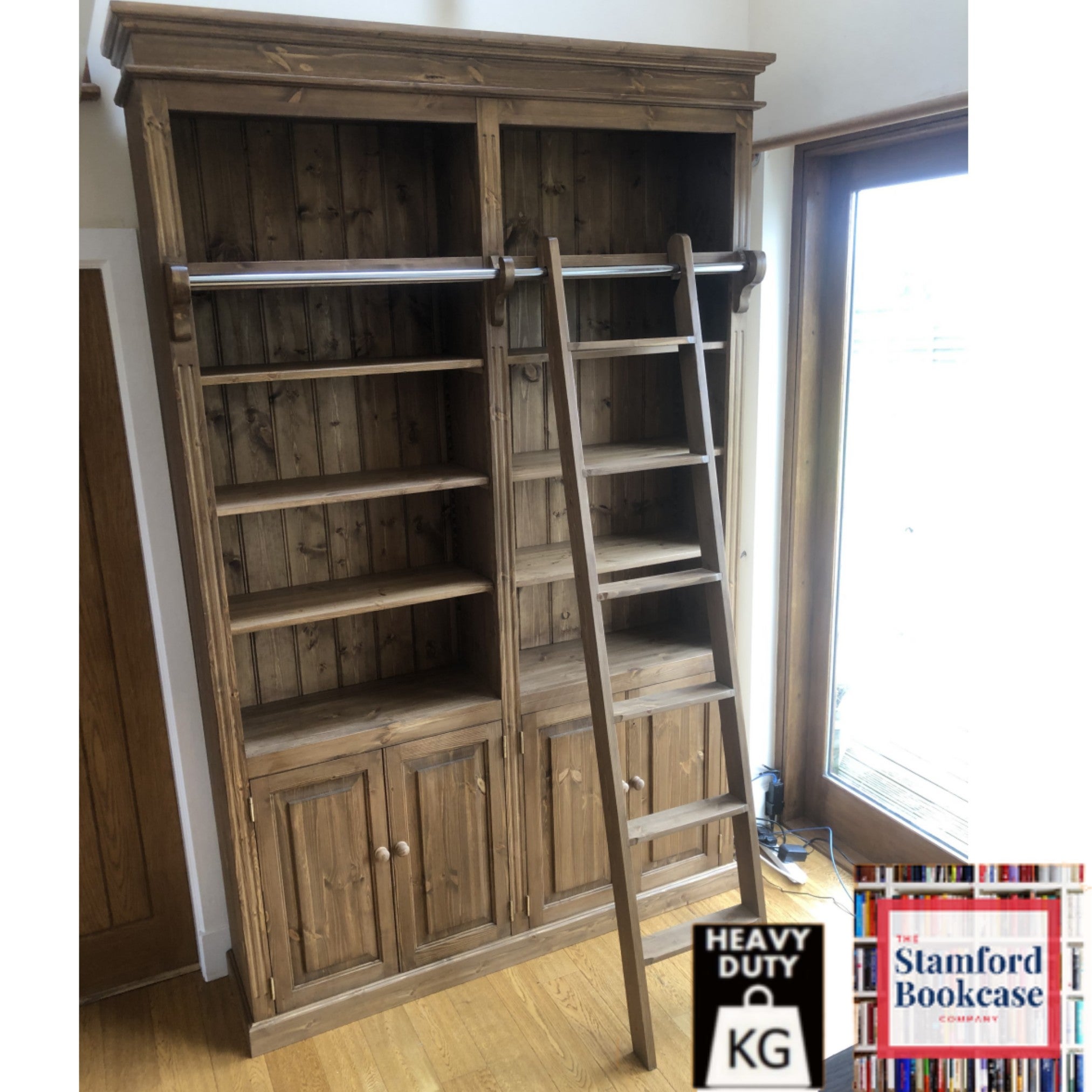 Solid Pine 8ft Tall Bookcase with Cupboards, Adjustable Display "Heavy ...