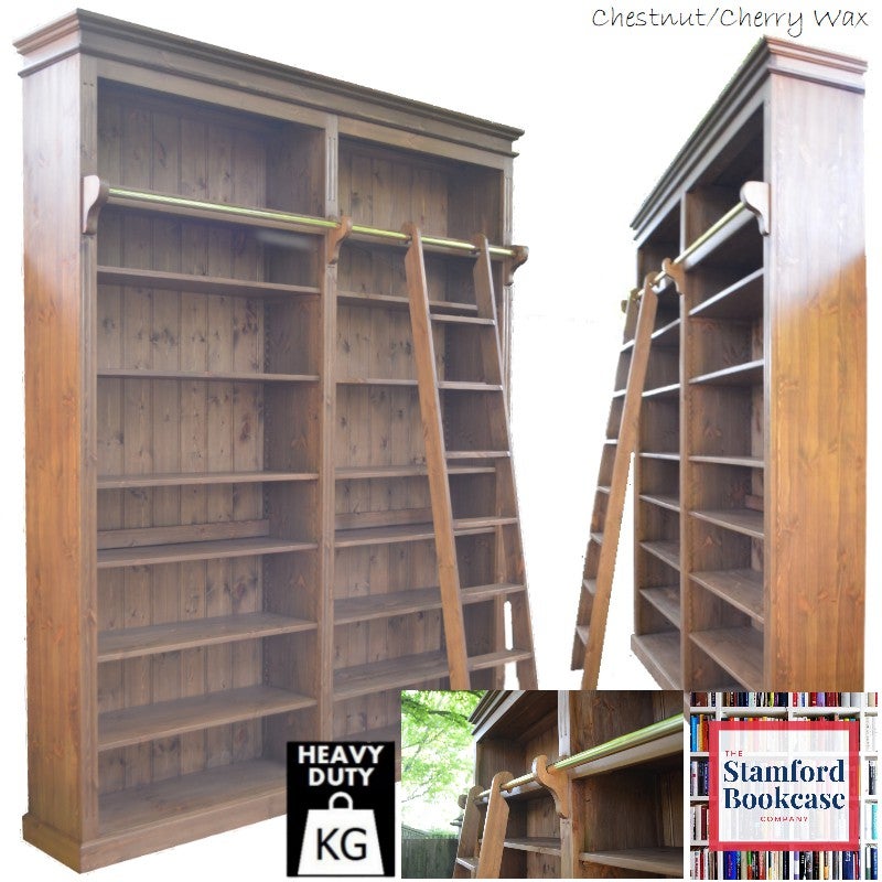 Solid Wood 8ft Tall Bookcase, Adjustable Display "Heavy Duty" Library ...