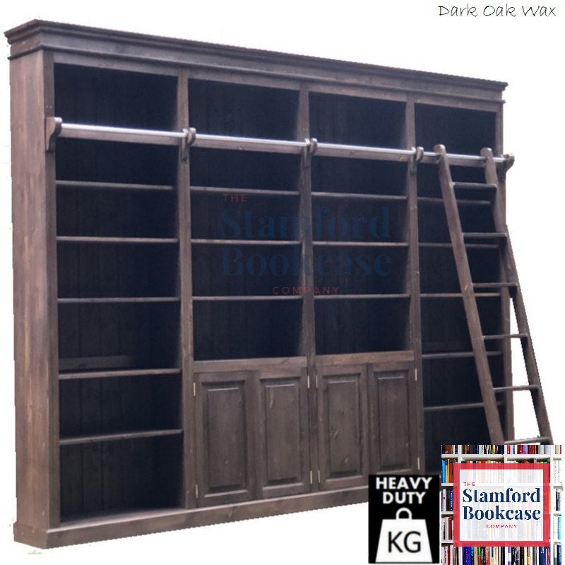 Traditional 8ft Tall (4x Bay) Bookcase, Adjustable Display "Heavy Duty ...