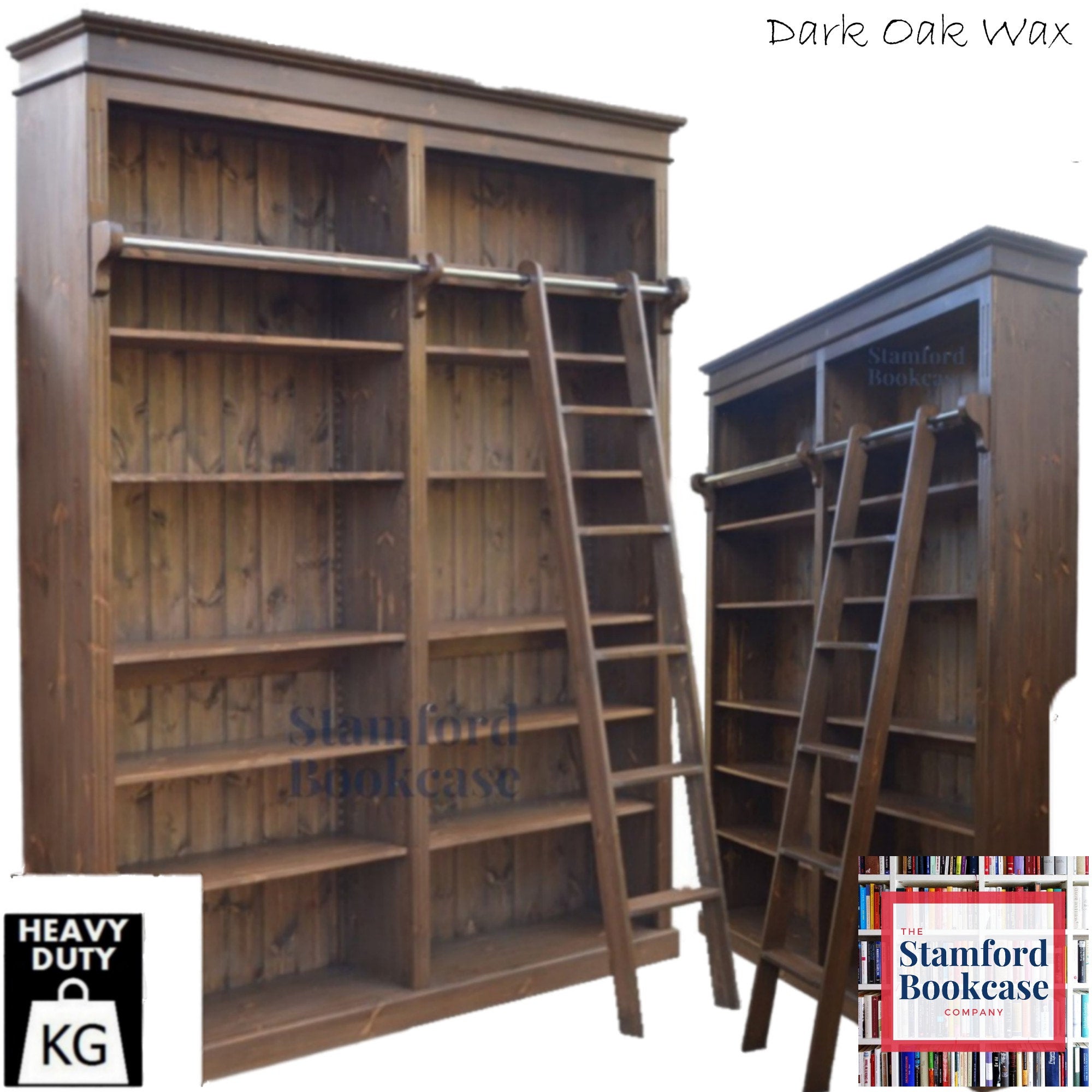 Solid Wood 8ft Tall Bookcase, Adjustable Display "Heavy Duty" Library ...