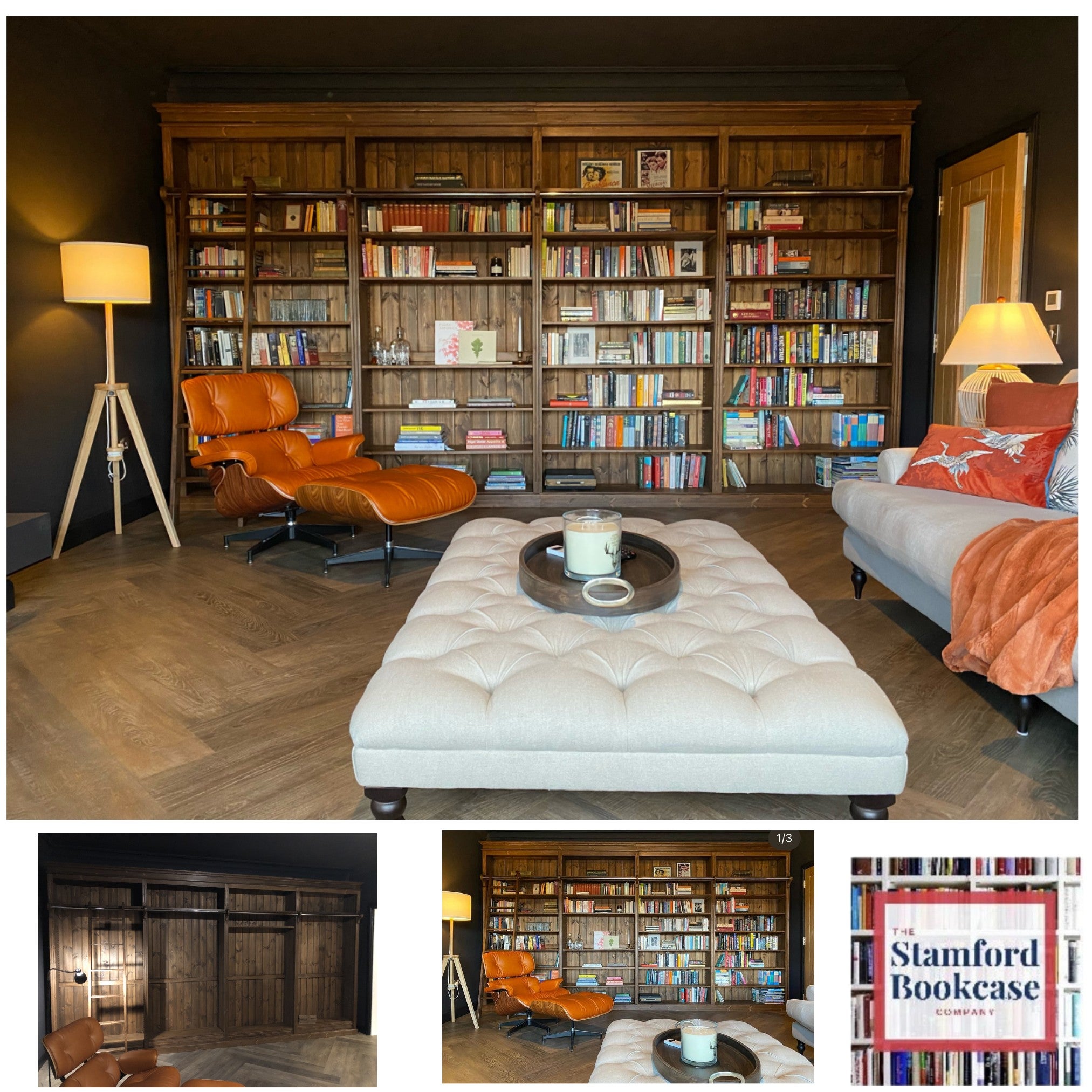 Solid Wood Triple Bookcase, Adjustable Display "Heavy Duty" Library ...