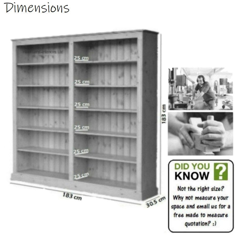 Solid Pine, 6ft x 6ft Adjustable Display Shelving Bookcase (PNE-66 ...