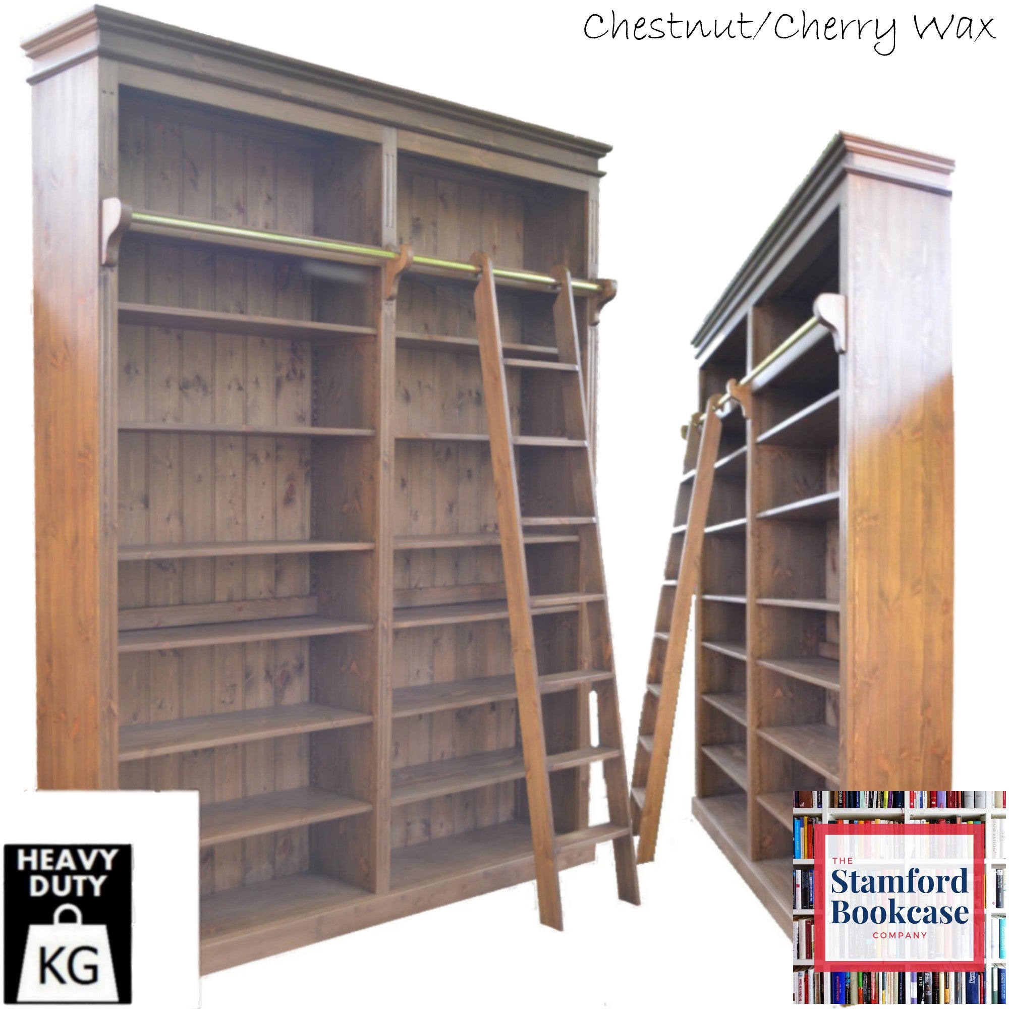 Solid Wood 8ft Tall Bookcase, Adjustable Display "Heavy Duty" Library ...